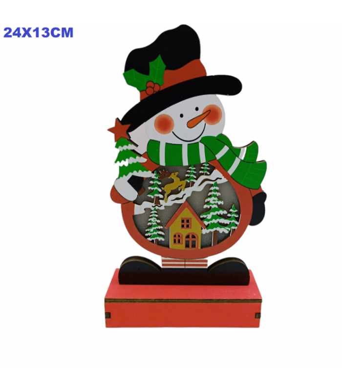 ADORNO D-MADERA C-LUZ 24X13CM M.NIEVE 127550